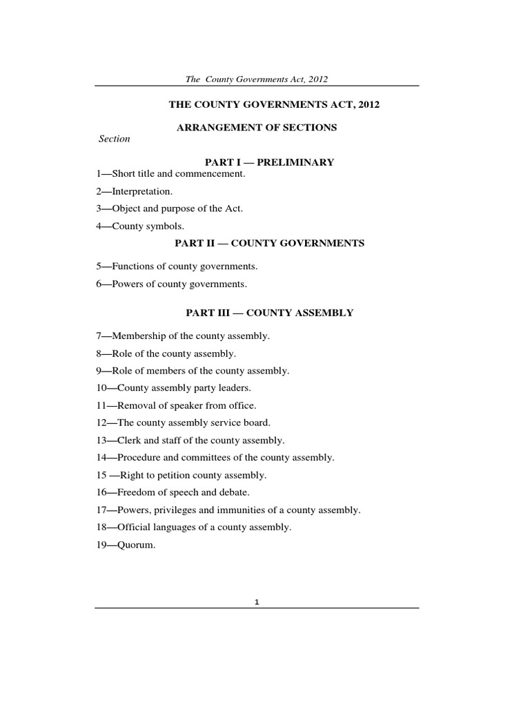 County Governments Act, 2012 summary | PDF