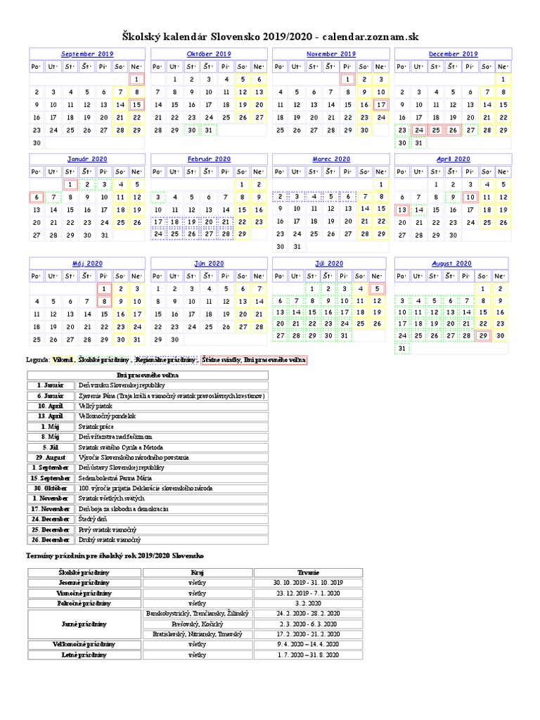 Skolsky Kalendar 2019 2020 PDF | PDF