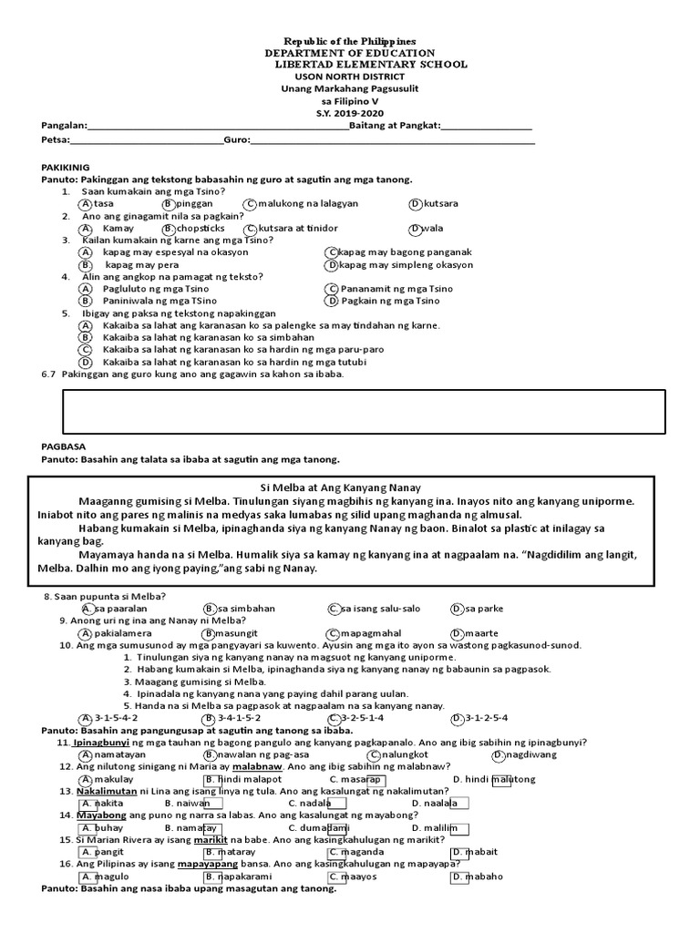Filipino V Questions | PDF