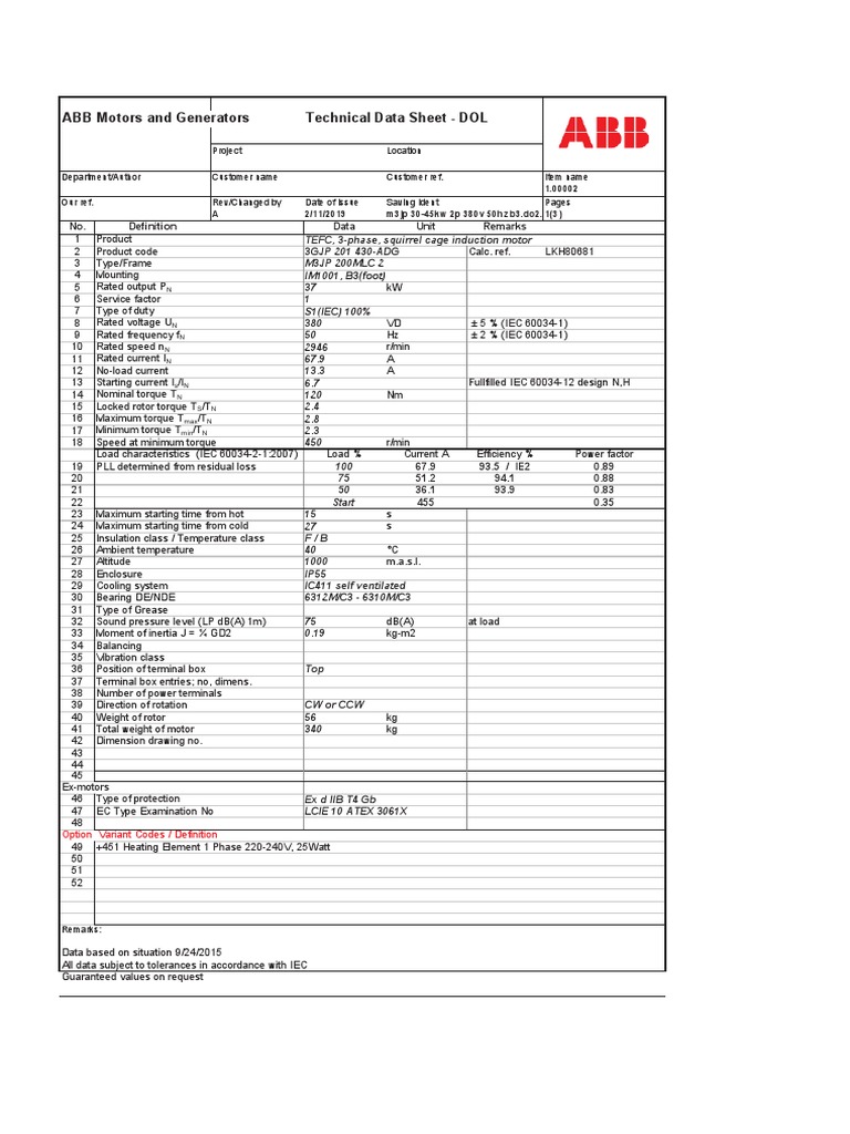 Abb Data Sheet 37 KW (Rev.01) PDF | PDF | Technology & Engineering
