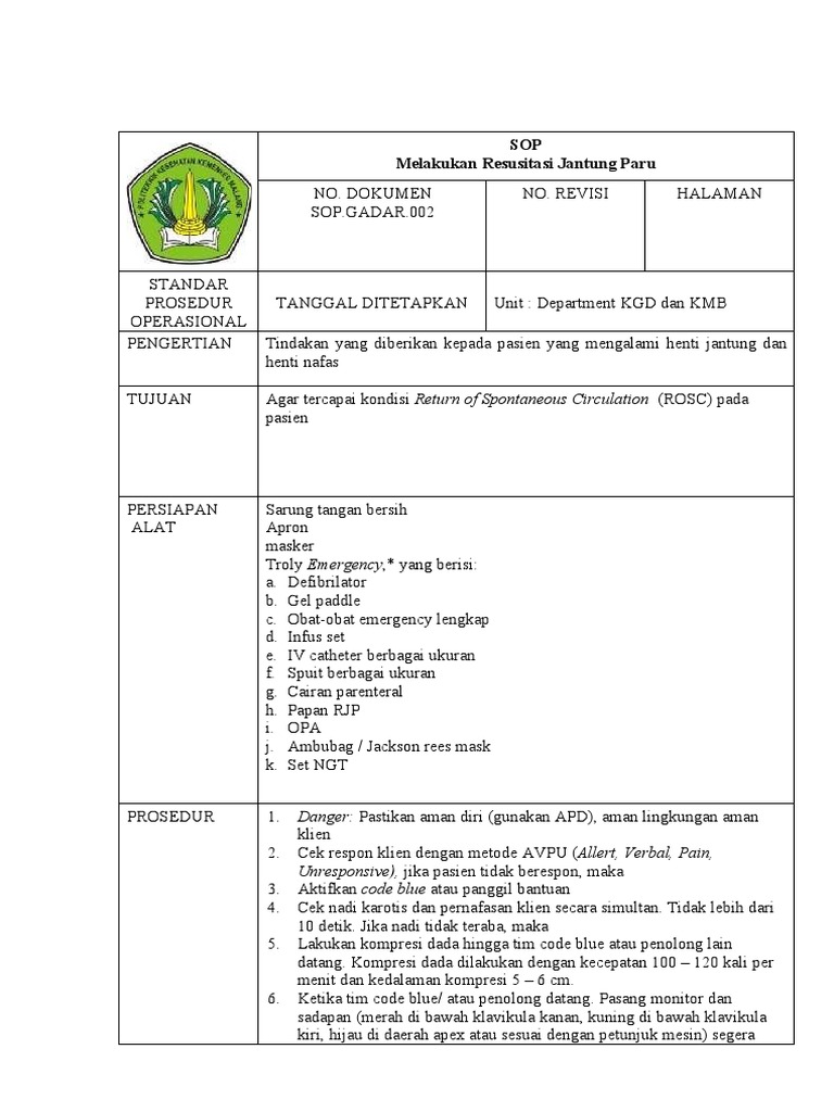 SOP Resusitasi Jantung Paru Anak | PDF | Kesehatan Holistik | Sains ...