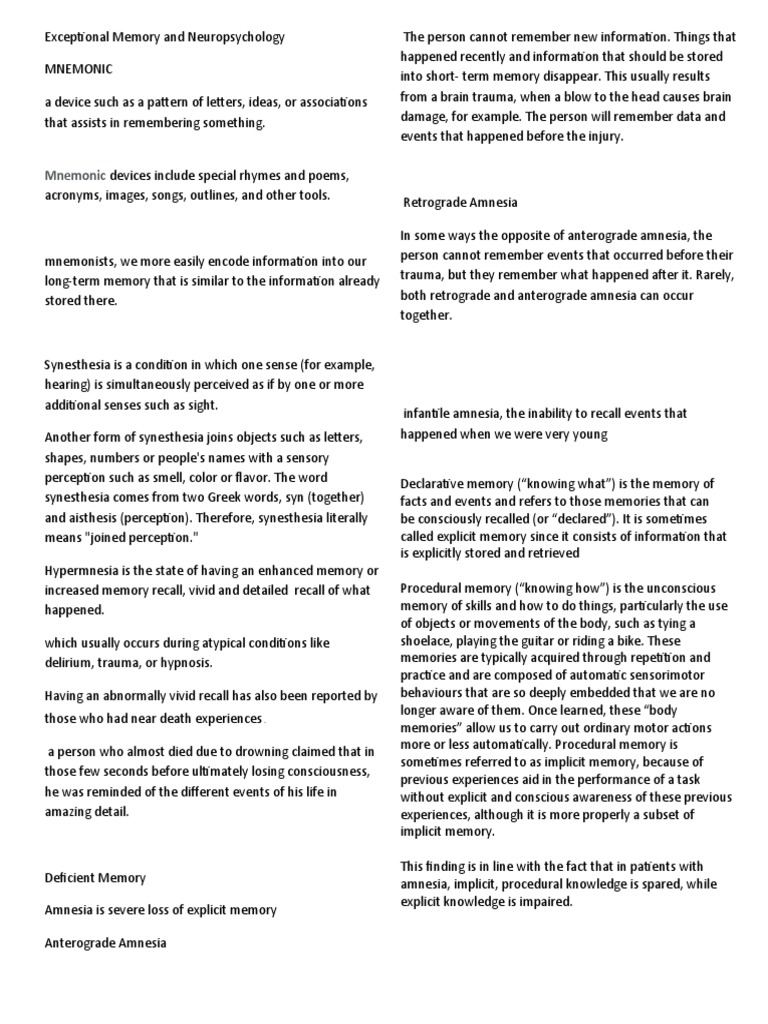 Exceptional Memory and Neuropsychology | PDF | Science & Mathematics