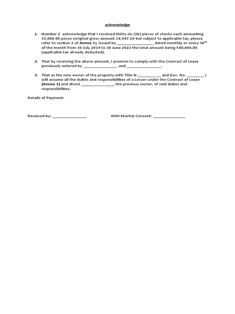 N O. 2 Acknowledgement Receipt and Agreement | PDF