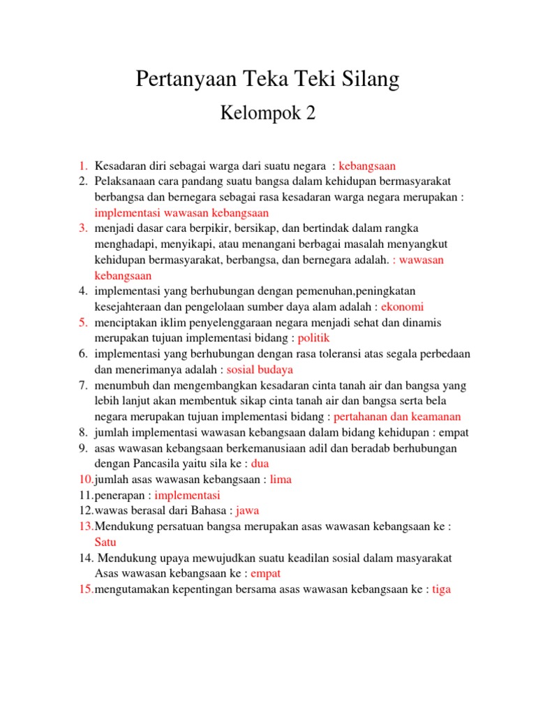 Pertanyaan TTS PKN KELOMPOK 2 | PDF | Politik | Ilmu Sosial