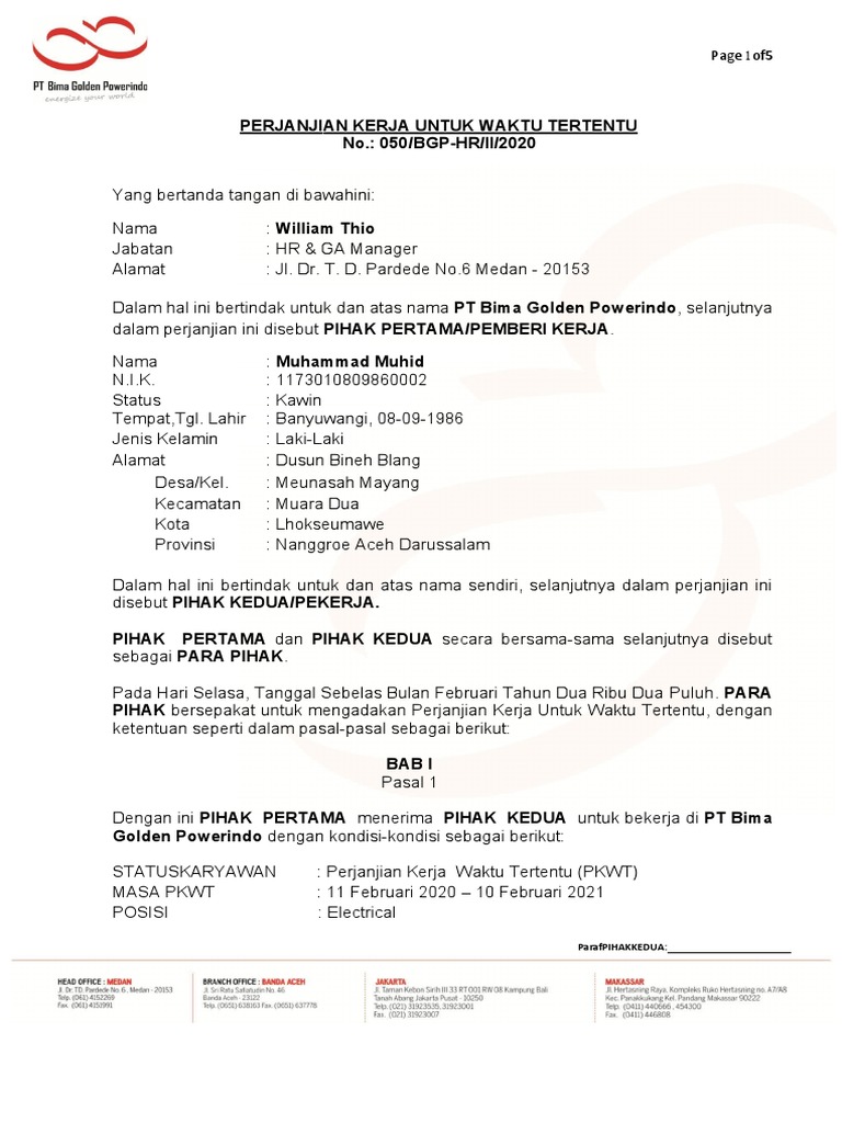 PKWT - M.Muhid - Electrical | PDF