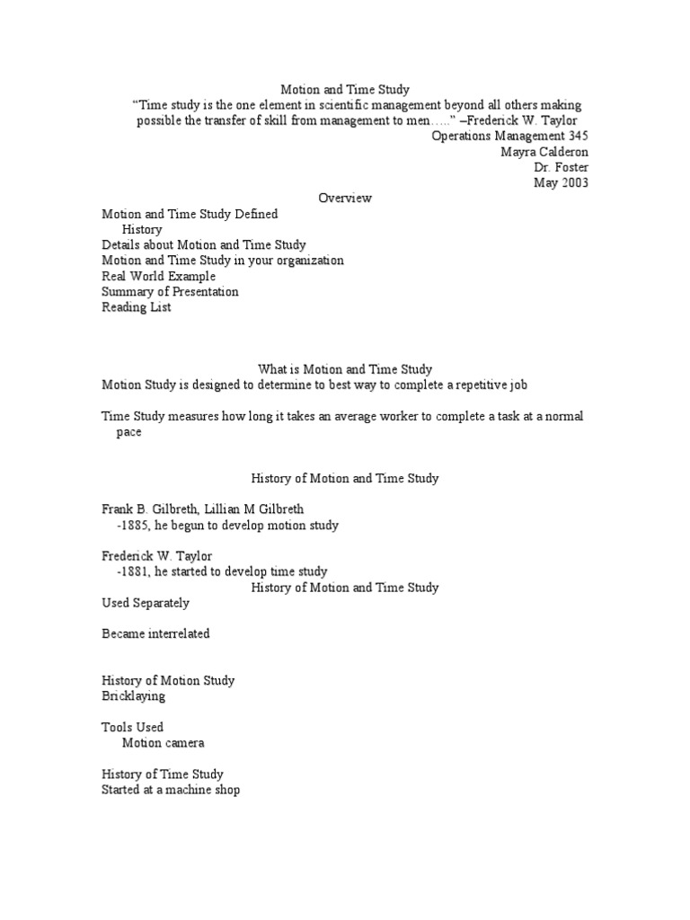 Motion and Time Study | PDF | Business