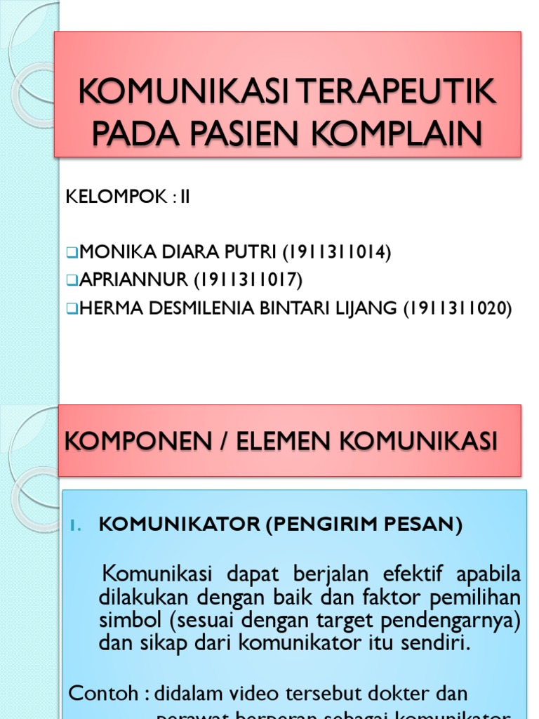Komunikasi Terapeutik Pada Pasien Komplain | PDF