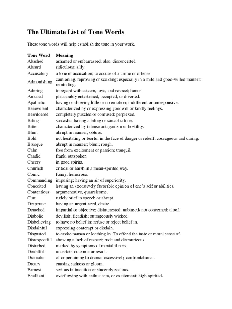 Ultimate Tone Words Reference Guide | PDF