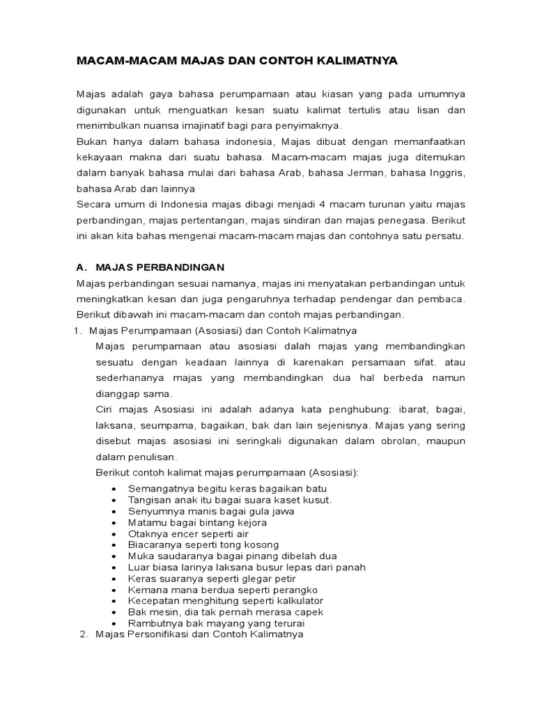 "Macam-Macam Majas dan Contohnya" | PDF