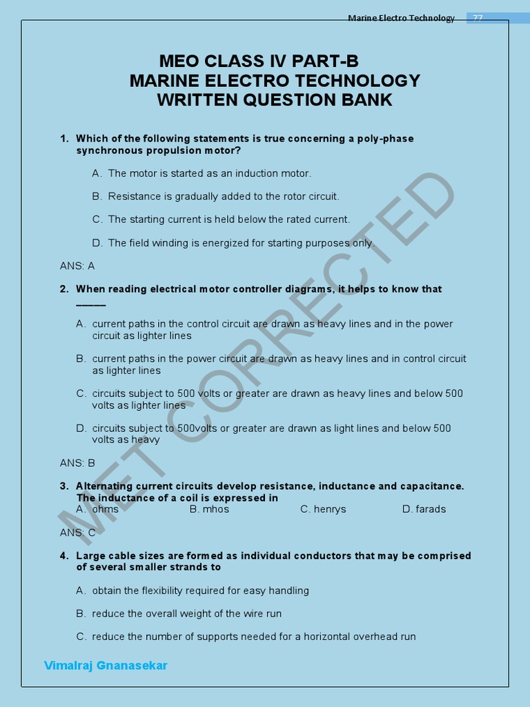 Meo Class 4 Electical Written | PDF