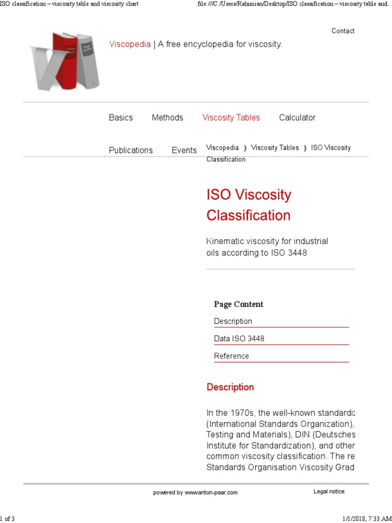 ISO Classification - Viscosity Table and Viscosity Chart | PDF