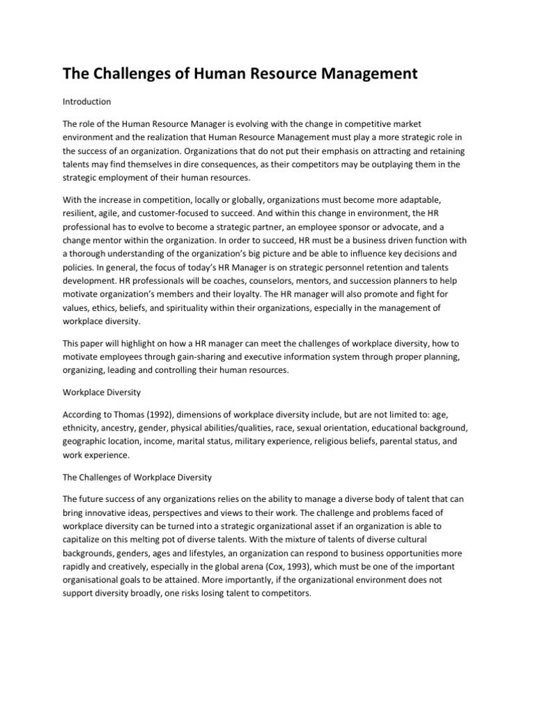 The Challenges of Human Resource Management | PDF | Diversity (Business ...