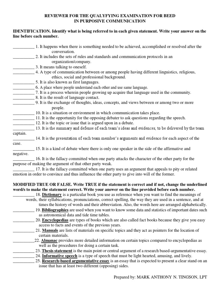 BEED Purposive Communication Reviewer | PDF