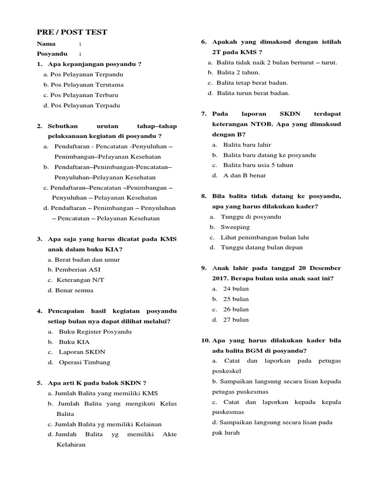 PrePost Test KADER | PDF