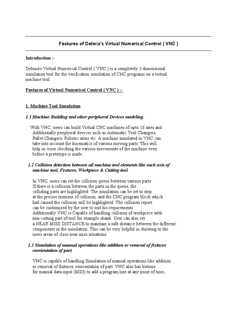 VNC Features | PDF | Numerical Control | Simulation