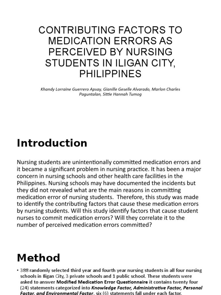 Contributing Factors To Medication Errors | PDF