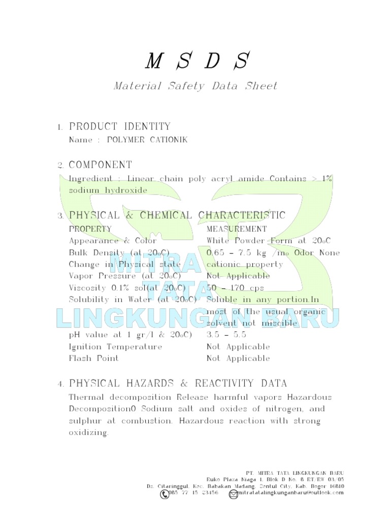 Cationic Polymer MSDS Overview | PDF
