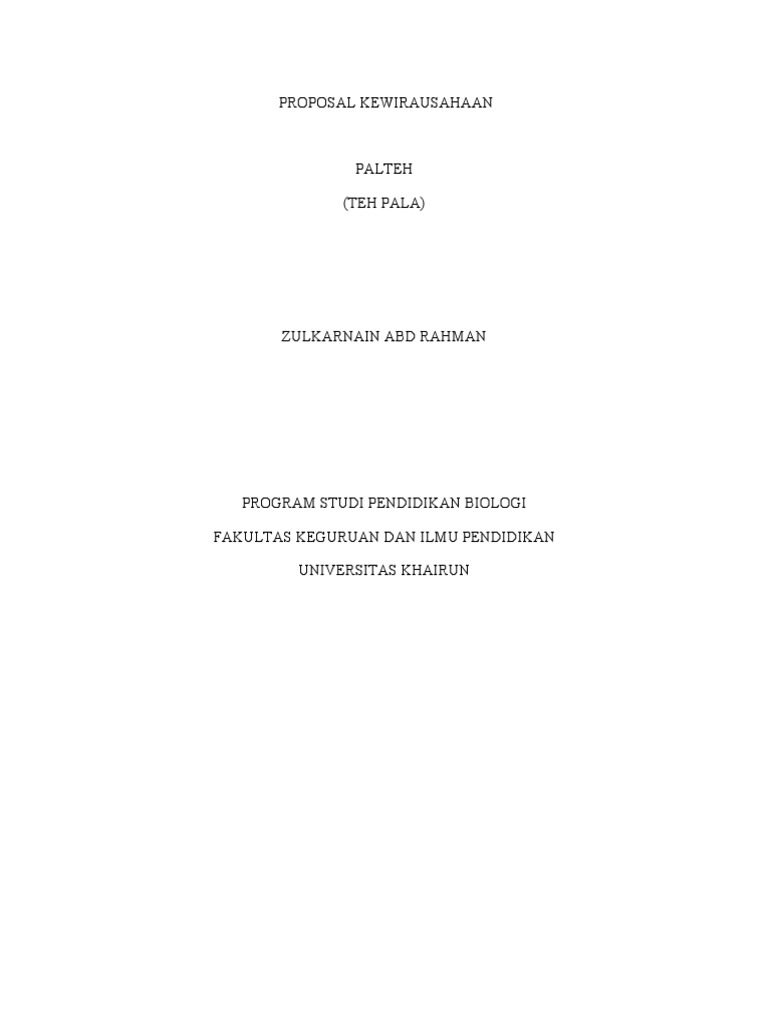 PROPOSAL KEWIRAUSAHAAN, Teh Pala | PDF