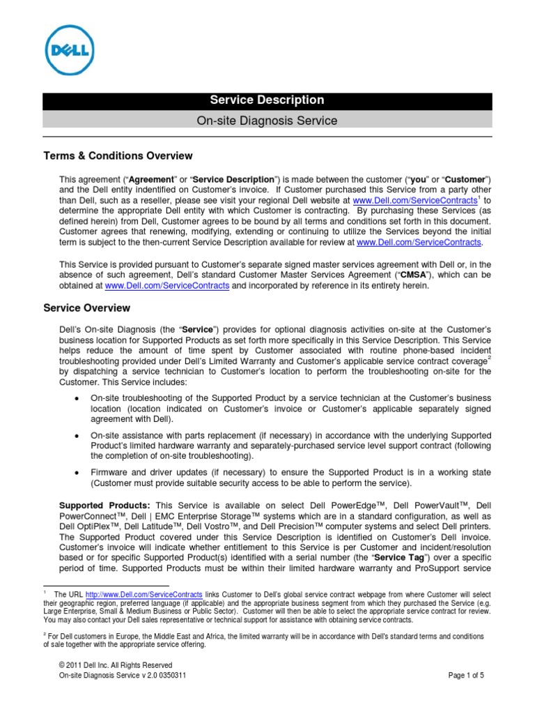 Dell Prosupport Global Onsite Diagnostic Service v2.0 en | PDF