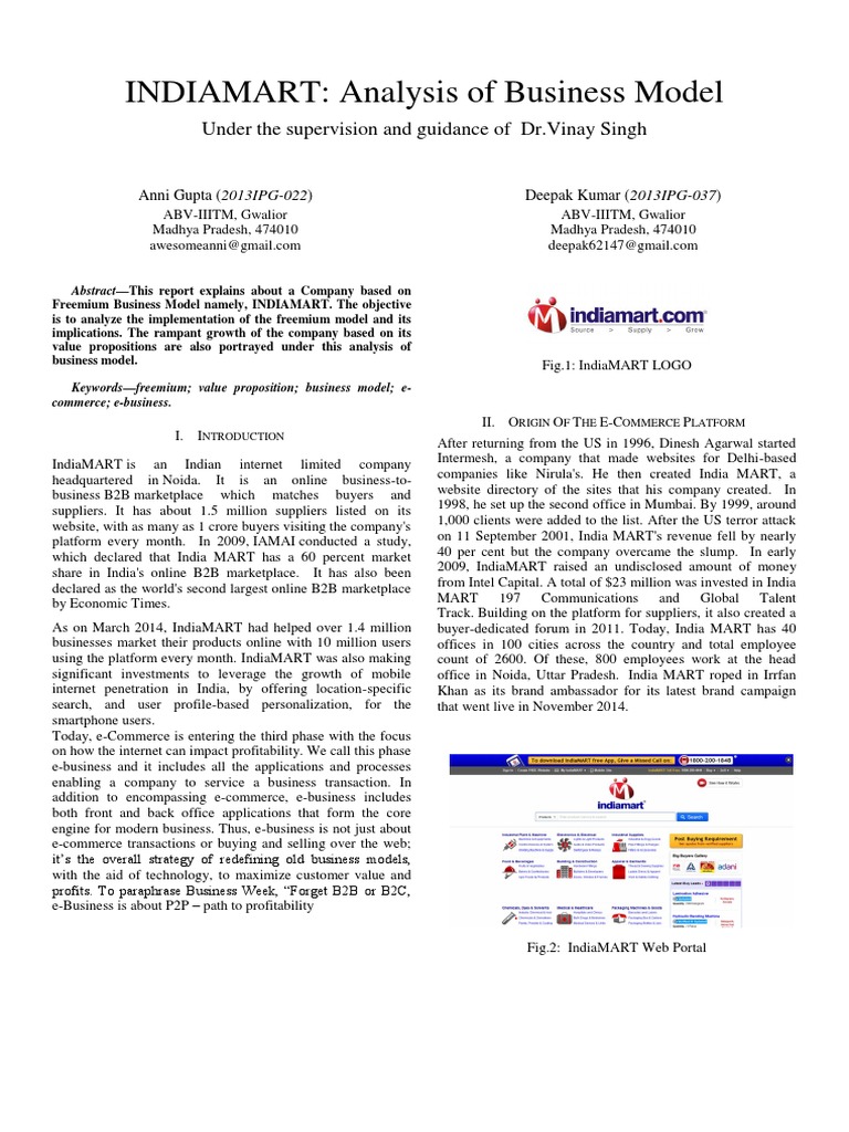 IndiaMART Business Model Analysis | PDF | Business