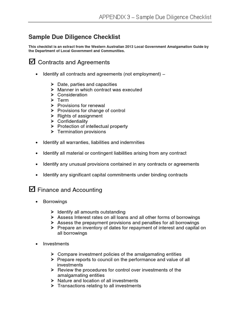 Sample Due Diligence Checklist - 0 | PDF