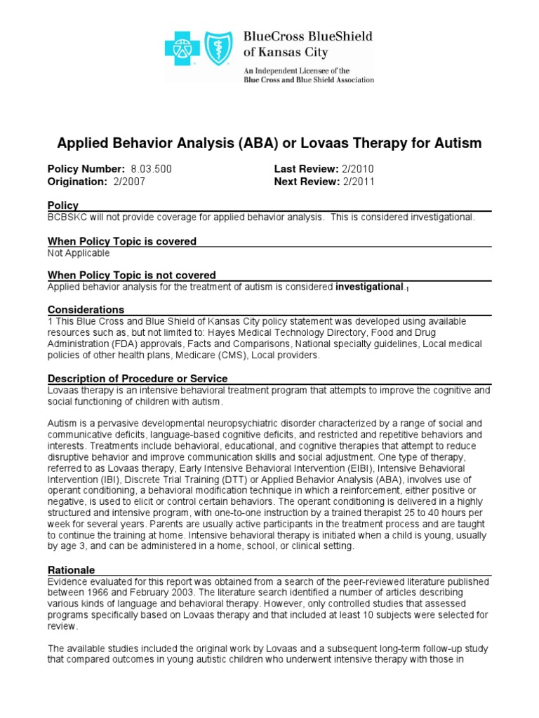 02-10 8 Applied Behavior Analysis or Lovaas Therapy For Autism | PDF ...