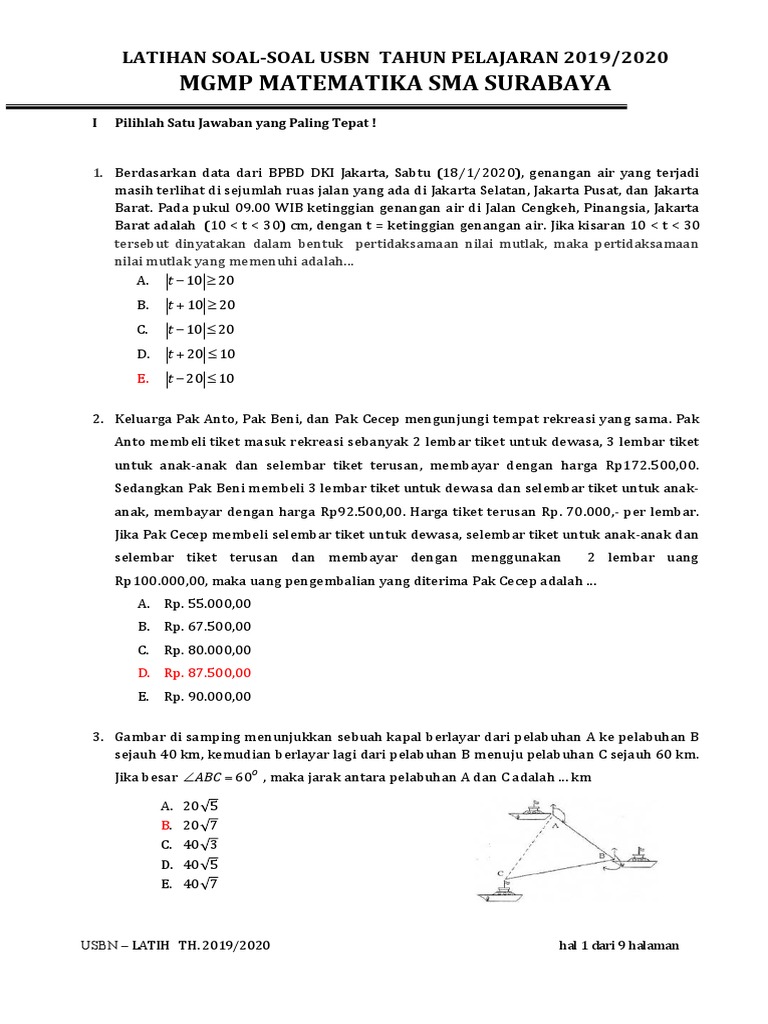 Lat Soal MGMP Mat Wajib PDF | PDF