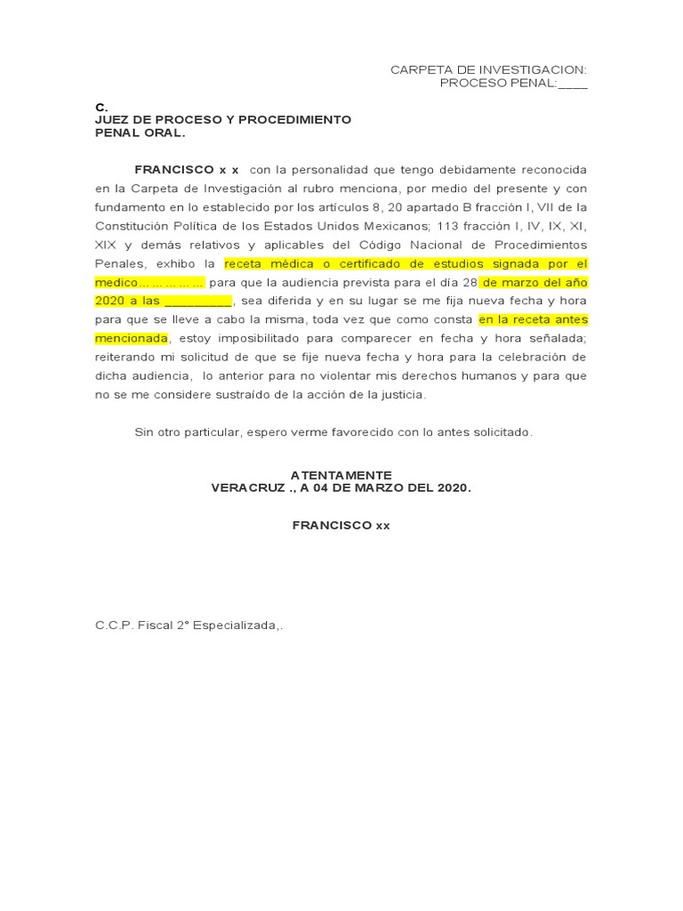 Escrito Juez Solicitar Nueva Fecha de Audiencia | PDF Escrito Juez Solicitar Nueva Fecha de Audiencia | PDF