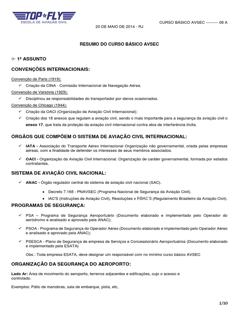 Curso Básico AVSEC RESUMO | PDF