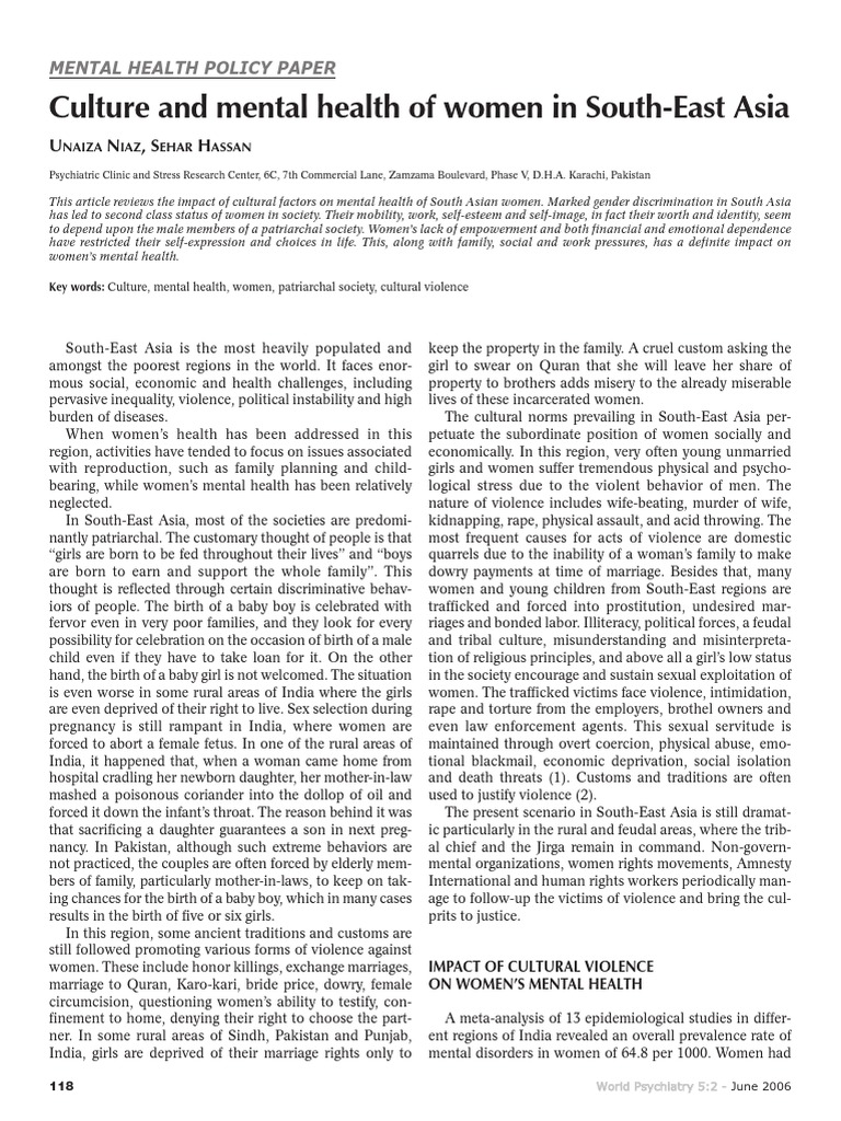 Culture and Mental Health of Women in South Asia