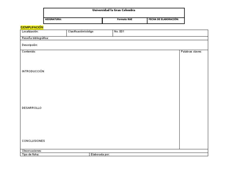 Formato RAE Plantilla | PDF