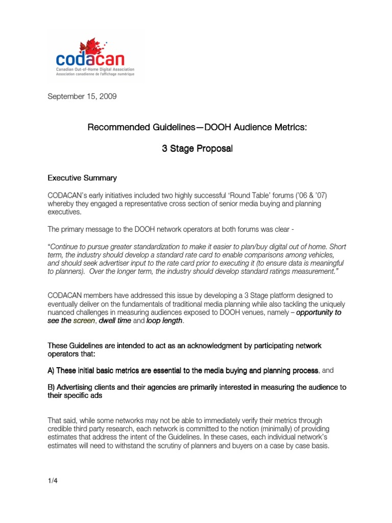 CODA DOOH Audience Metrics Guidelines | PDF | Advertising | Business