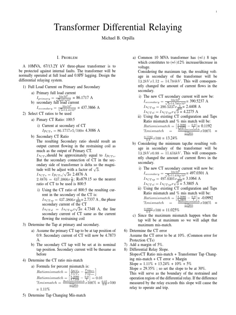 Transformer Differential Relaying Pdf