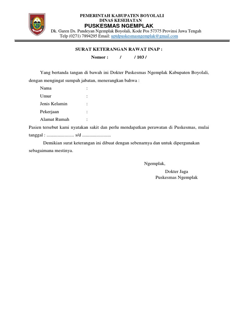 Surat Keterangan Rawat Inap | PDF