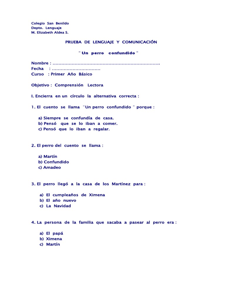 Comprensión de lectura: Un perro confundido | PDF