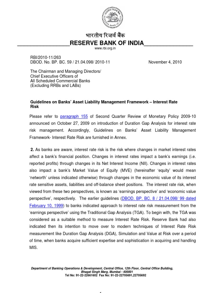 Guidelines On Banks' Asset Liability Management Framework - Interest ...