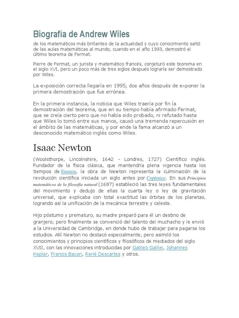 Biografía de Andrew Wiles | PDF | Exponenciación | División (Matemáticas)