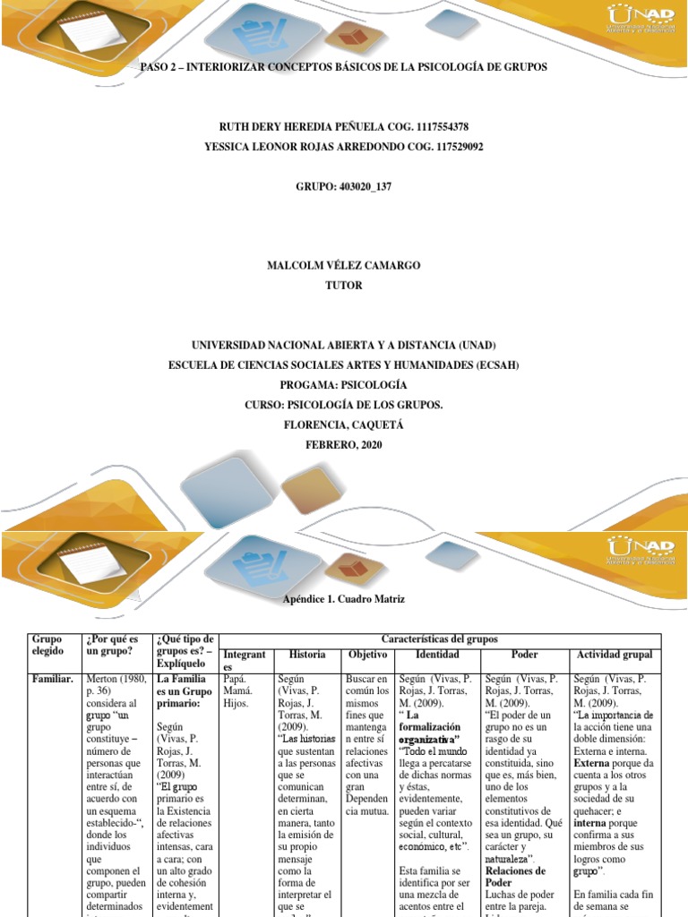 Paso 2 Apendice 1 Cuadro Matriz - GRUPAL | PDF | Psicología Social ...