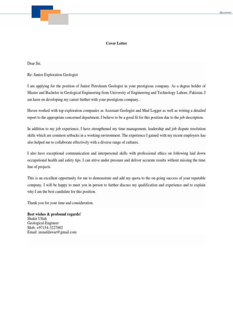 Cover Letter For Expolaration Geologist | PDF | Career & Growth | Business