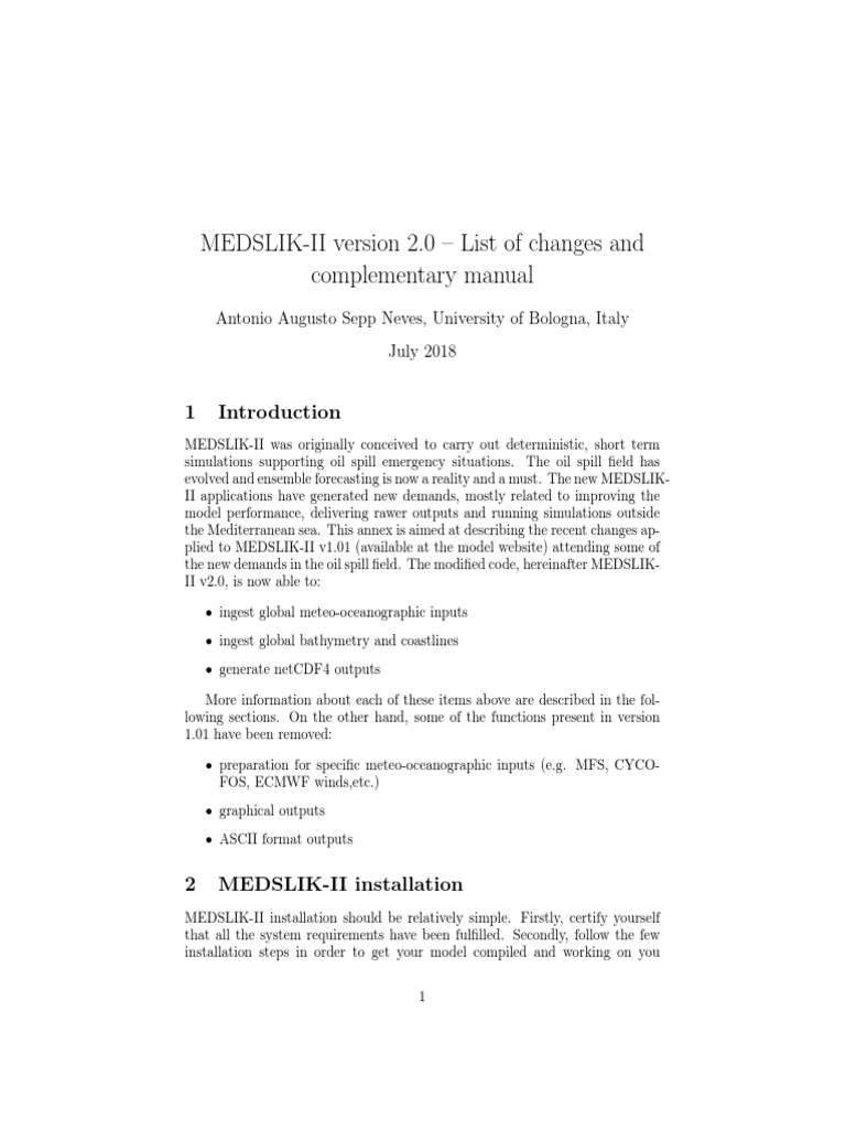 MEDSLIK-II v2.0 Changes and Manual | PDF | Viscosity | Computing