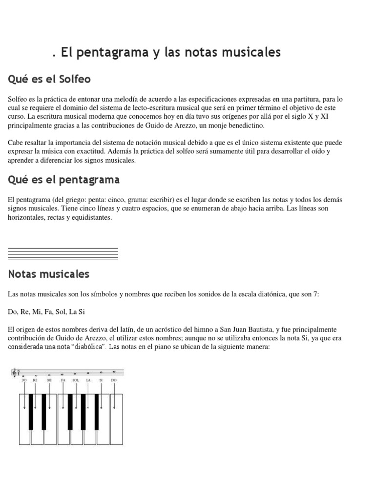 El Pentagrama y Las Notas Musicales | PDF | Clave | Notación musical