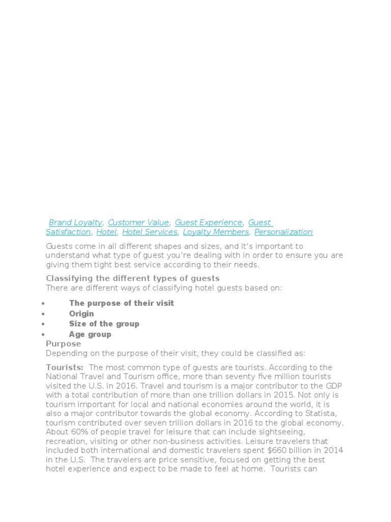 Types of Hotel Guests and Management | PDF