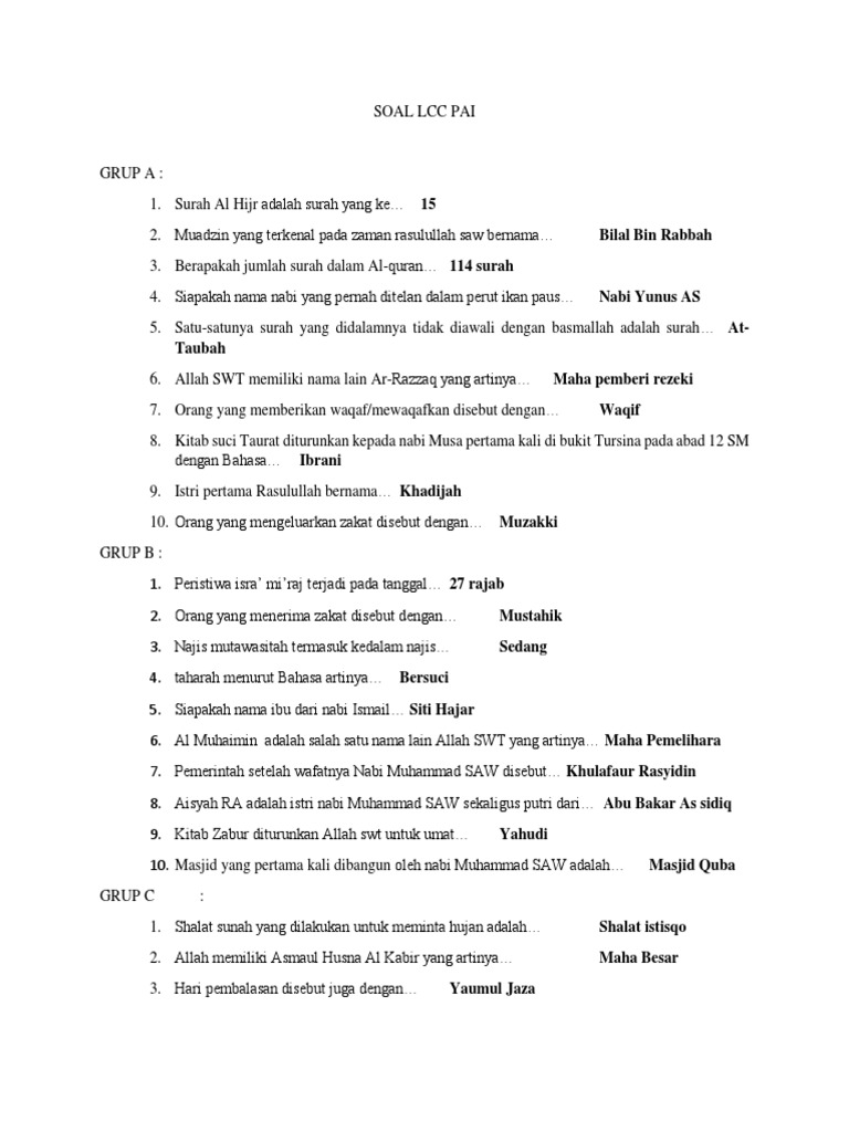 Soal LCC Pai | PDF