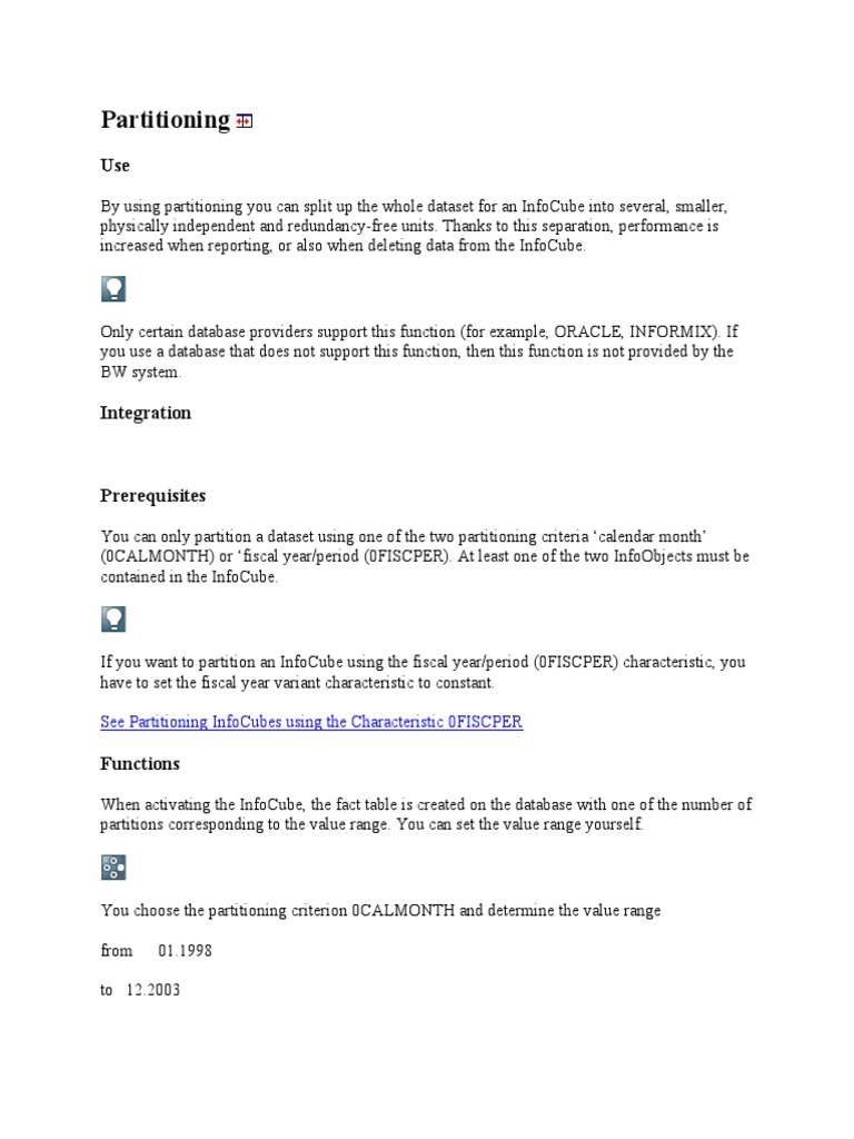 Partitioning: See Partitioning Infocubes Using The Characteristic 0fiscper | PDF | Databases ...