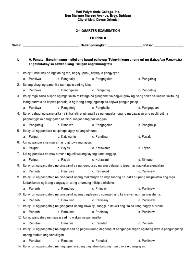 2nd Grading - Filipino 8 | PDF