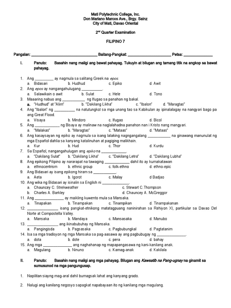 2nd Grading - Filipino 7 | PDF