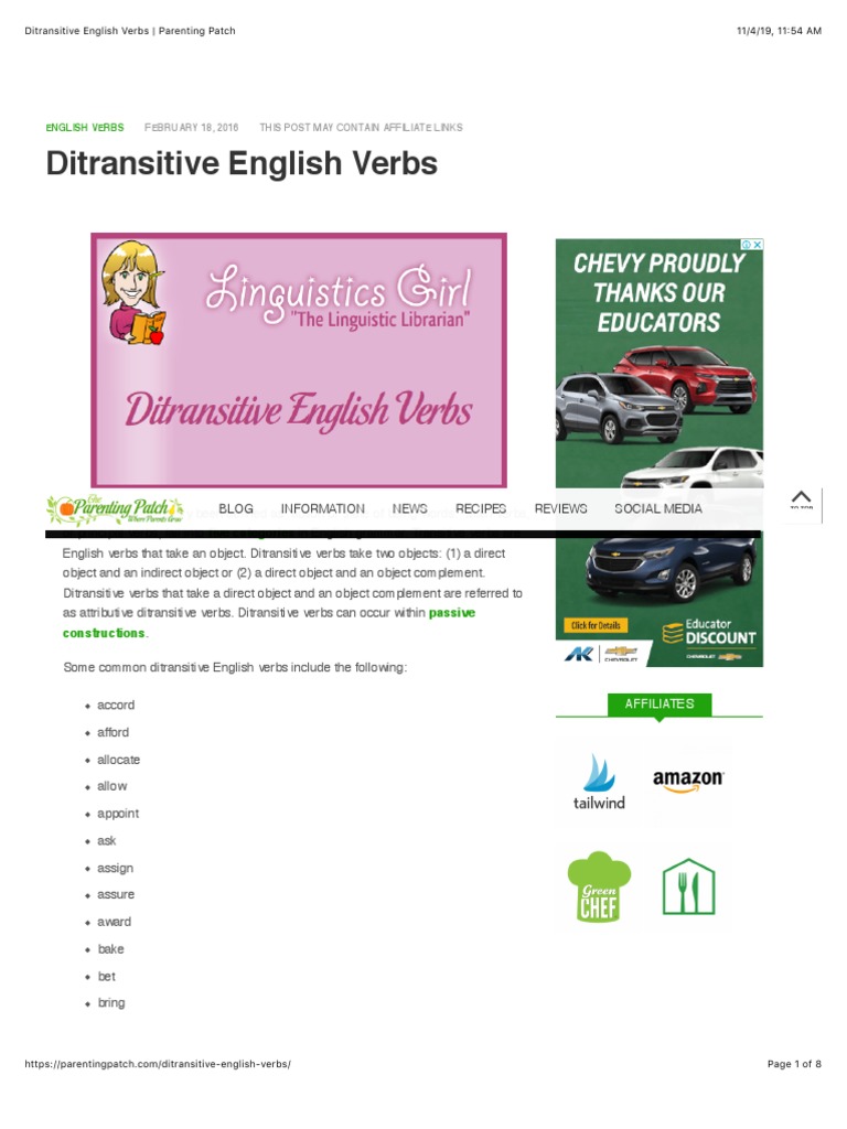Ditransitive English Verbs | PDF