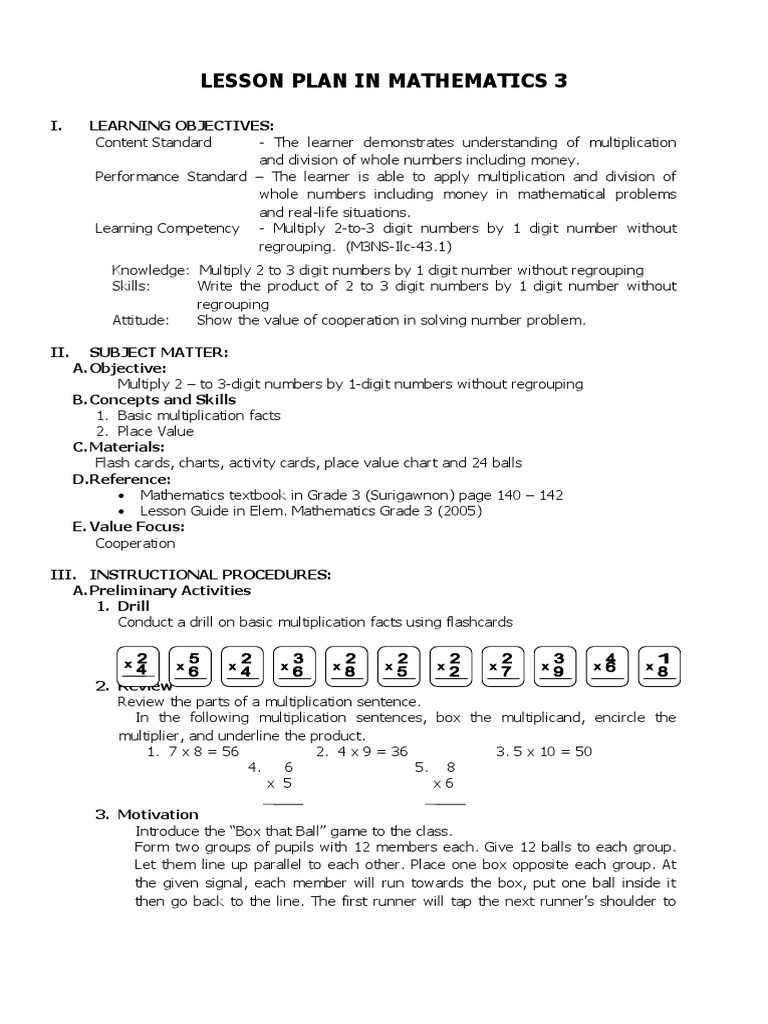 Lesson Plan in Mathematics 3 | PDF