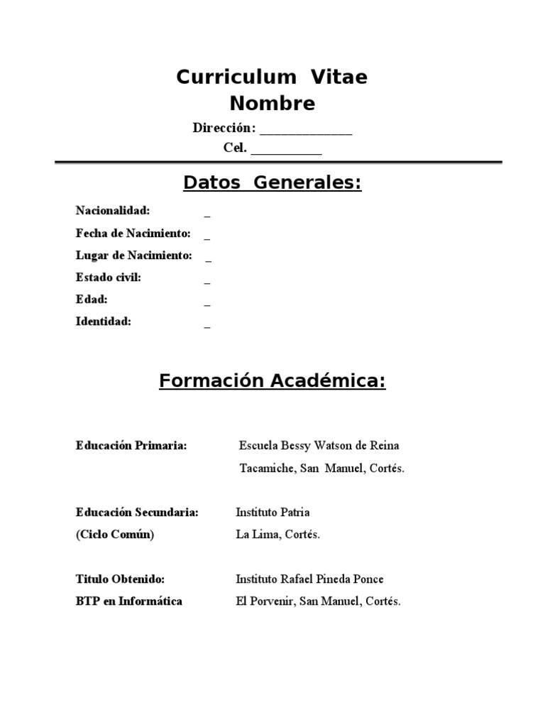 Machote de Curriculum Vitae Básico | PDF | Ciencias sociales