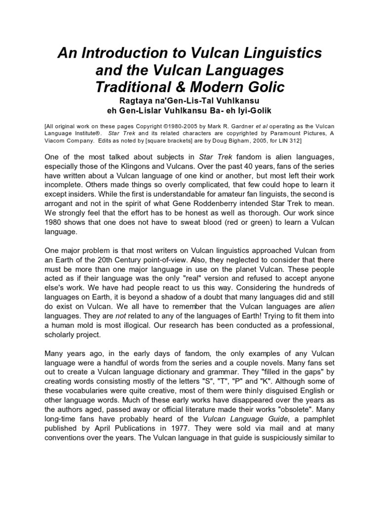 Vulcan Intro | PDF | Grammatical Tense | Vulcan (Star Trek)